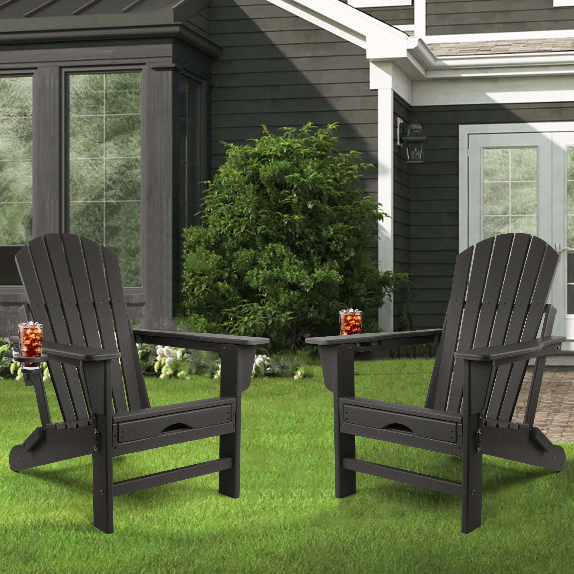 Plastic Resin Folding and Rocking Adirondack Chair with Ottoman OLYMSOLD Color Black